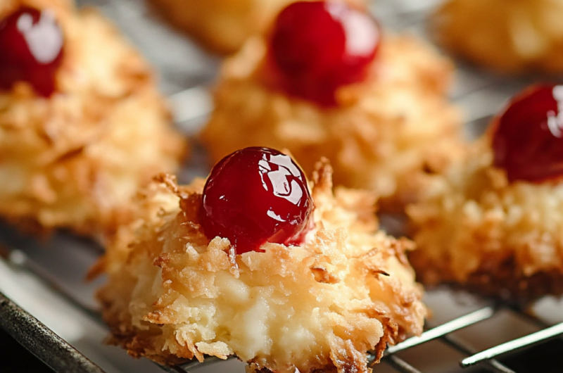 Cherry Topped Coconut Macaroons Recipe - WEEKNIGHT RECIPES